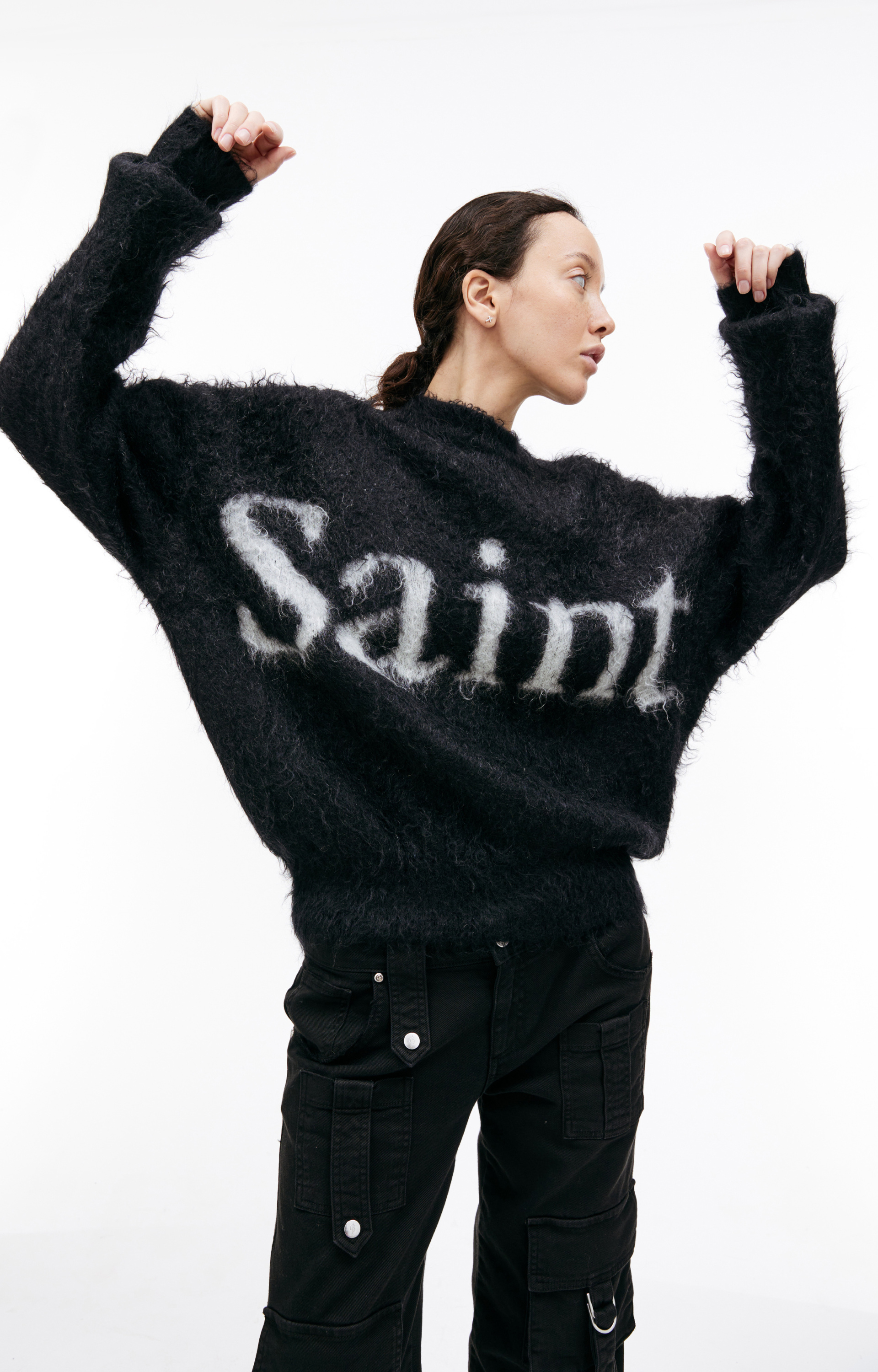 Buy Saint Michael women black logo mohair sweater for $700 online on ...
