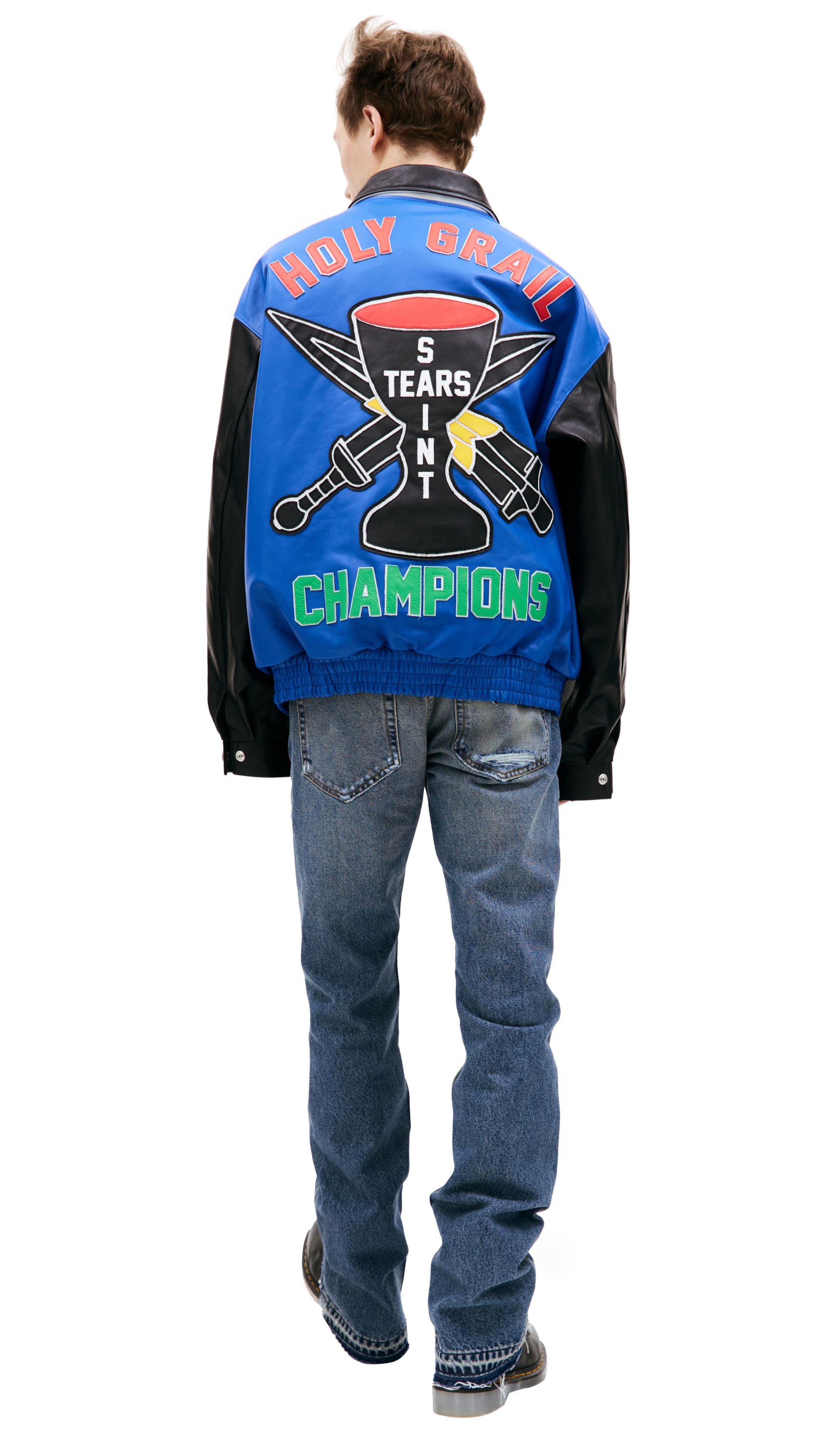 Buy Saint Michael men blue saint michael х denim tears leather jacket ...